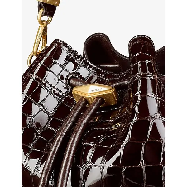 JIMMY CHOO Cinch Medium Croc-embossed Leather Shoulder Bag - Sambuco/gold