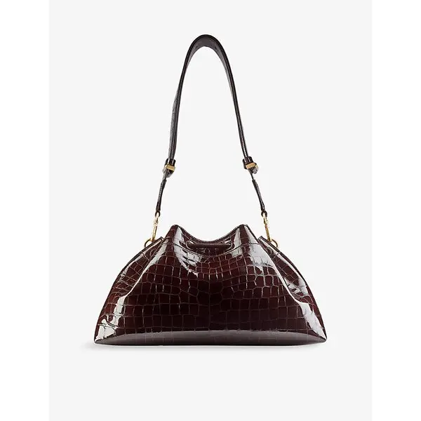 JIMMY CHOO Cinch Medium Croc-embossed Leather Shoulder Bag - Sambuco/gold