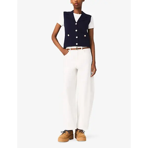 Maje Embroidered Notch Lapel Stretch-knit Waistcoat - Navy