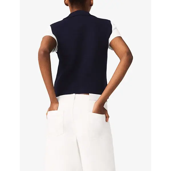 Maje Embroidered Notch Lapel Stretch-knit Waistcoat - Navy