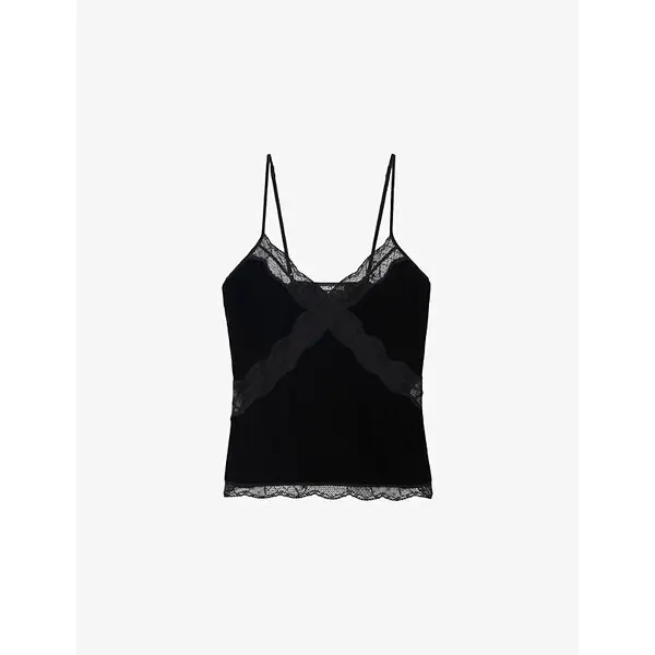 Zadig&Voltaire Embroidered Velvet Cami Top - Black