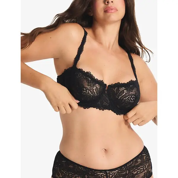 SAVAGE X FENTY Romantic Corded Lace Unlined Balconette Bra - Caviar