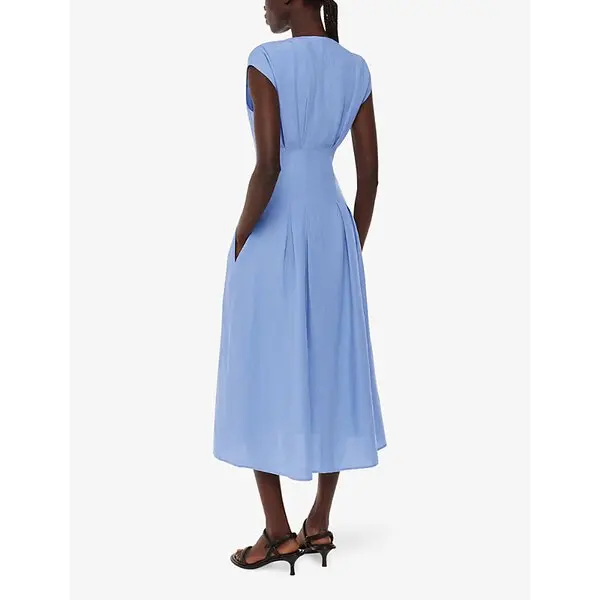 Whistles Panel V-neck Linen-blend Midi Dress