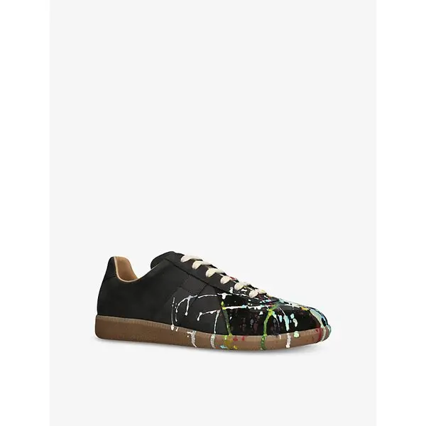 MAISON MARGIELA Replica Paint Splatter Leather Low-top Trainers - Black