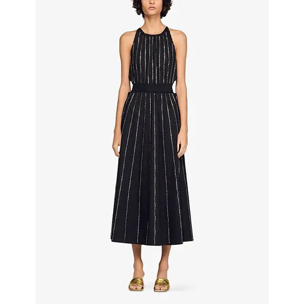 Sandro Rhinestone Embellished Cotton Maxi Dress