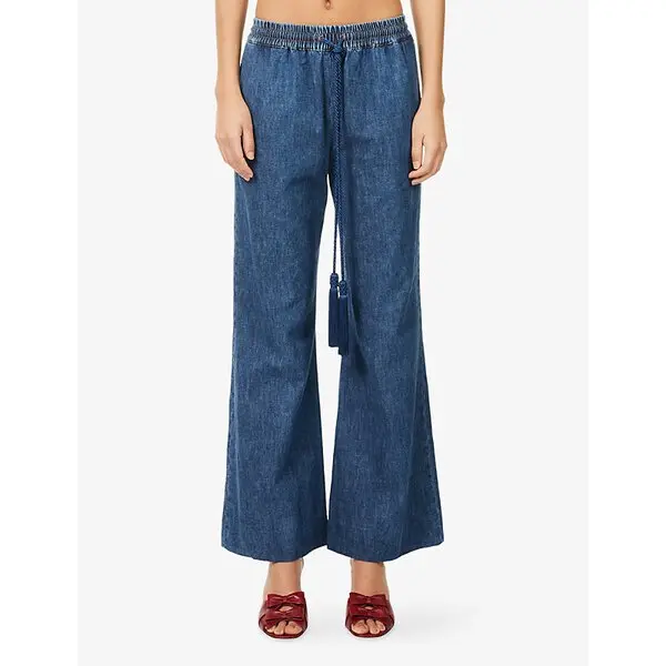 Valentino Garavani Drawstring Wide-leg Denim Trousers