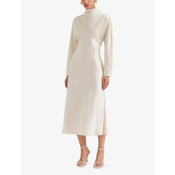 MALINA Zora Long-sleeve Satin Midi Dress