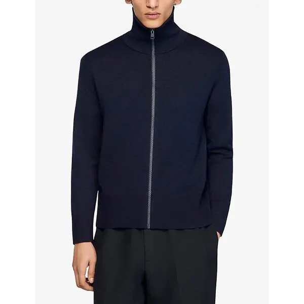 Sandro Wool Zip-up Cardigan - Bleus