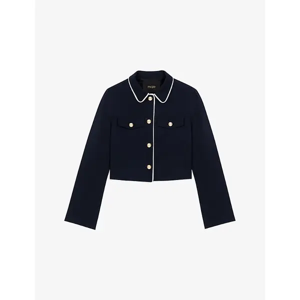 Maje Cropped Jacket With Contrast Trim - Navy