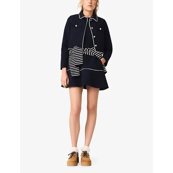 Maje Cropped Jacket With Contrast Trim - Navy