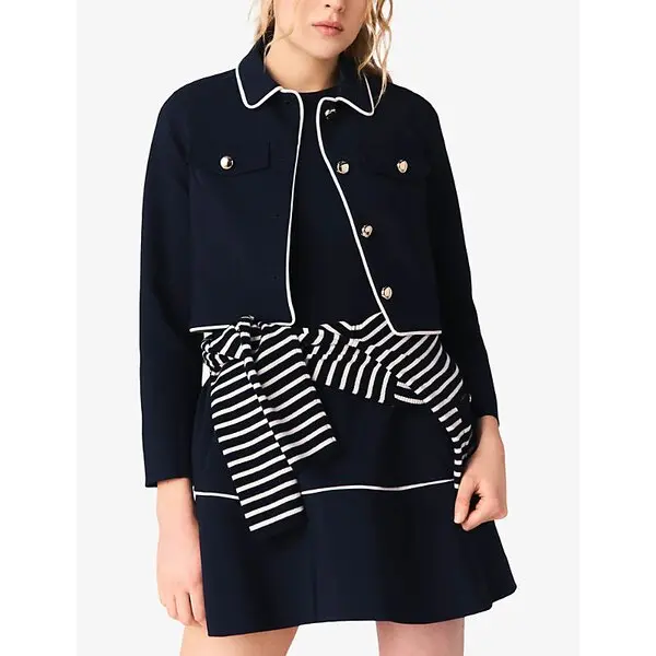 Maje Cropped Jacket With Contrast Trim - Navy