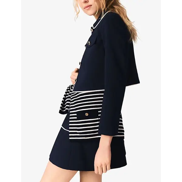 Maje Cropped Jacket With Contrast Trim - Navy
