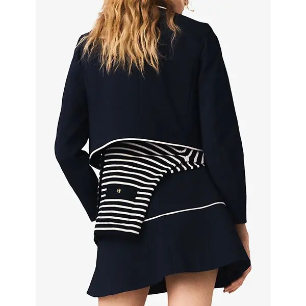 Maje Cropped Jacket With Contrast Trim - Navy