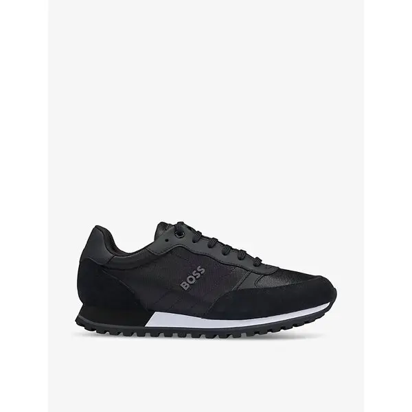 BOSS Logo-embossed Mesh And Suede Low-top Trainers - Black