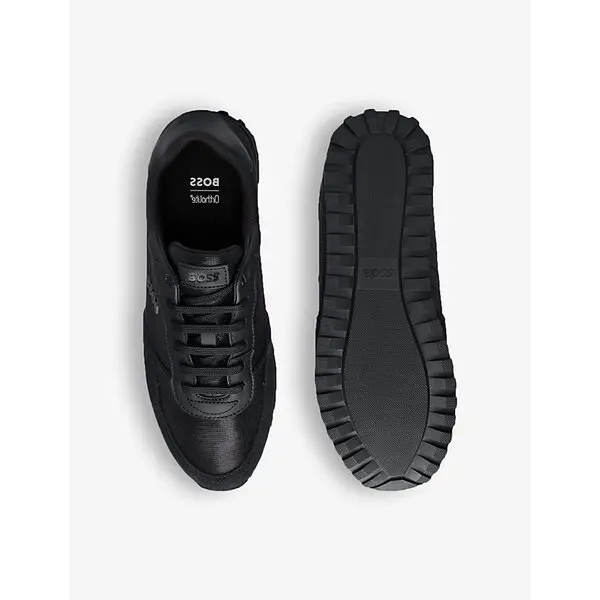 BOSS Logo-embossed Mesh And Suede Low-top Trainers - Black