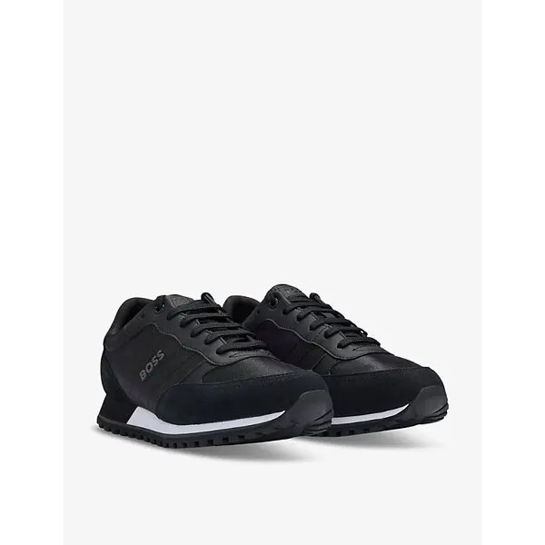 BOSS Logo-embossed Mesh And Suede Low-top Trainers - Black