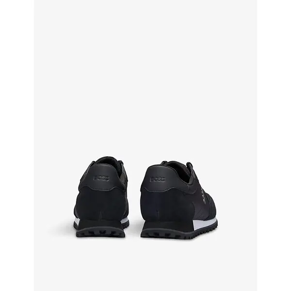 BOSS Logo-embossed Mesh And Suede Low-top Trainers - Black