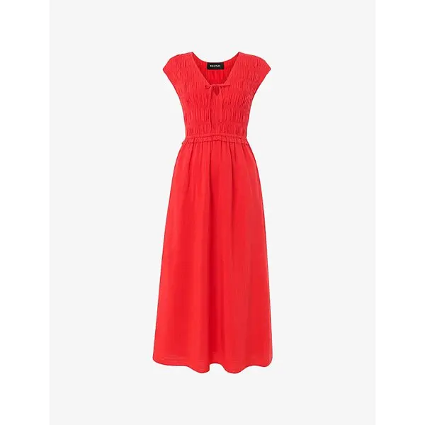Whistles Shirred V-neck Midi Dress - Red