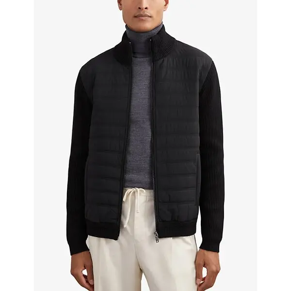 REISS Townsend Funnel Neck Quilted Jacket - Black