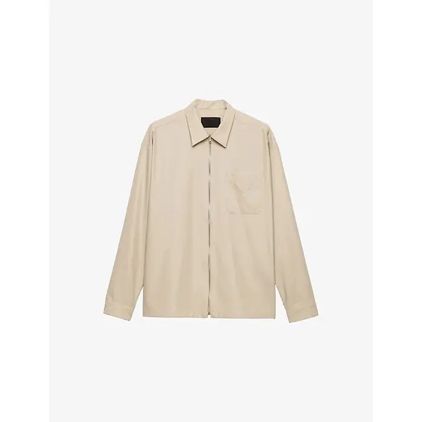 Prada Loose-fit Zip-up Cotton Shirt - Neutral