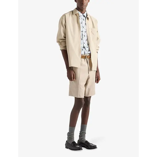 Prada Loose-fit Zip-up Cotton Shirt - Neutral