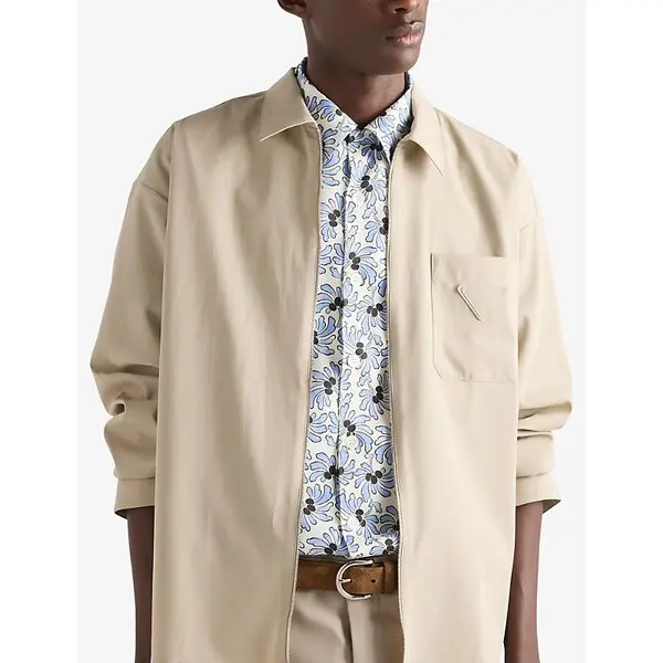 Prada Loose-fit Zip-up Cotton Shirt - Neutral