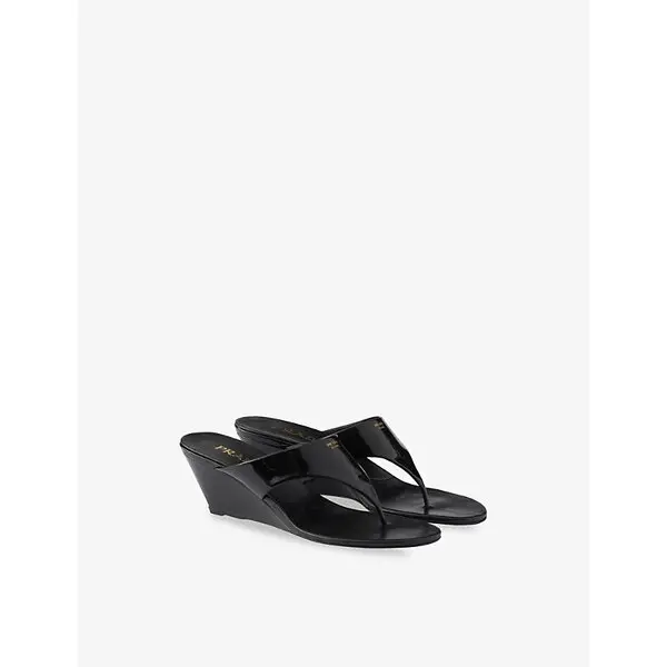 Prada Patent Leather Thong Wedge Sandals