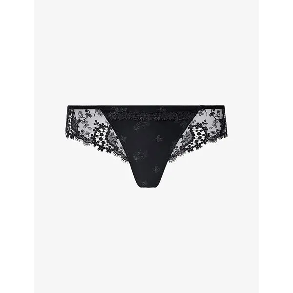 Simone Perele Wish Mesh And Lace Tanga Briefs - Black