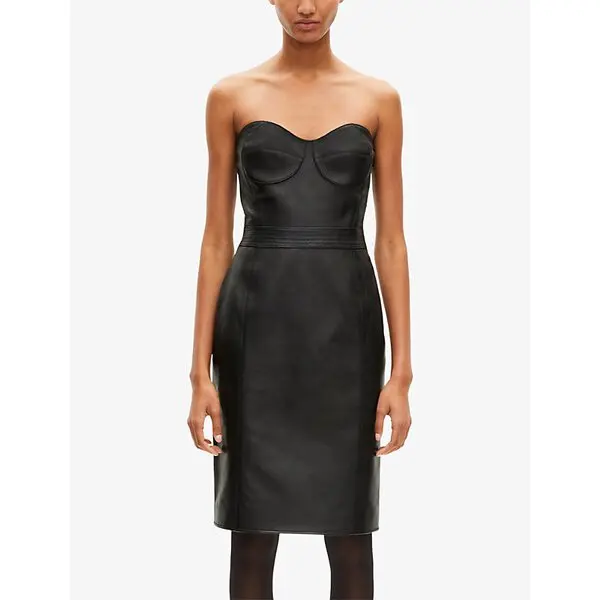 The Kooples Strapless Corset-effect Leather Mini Dress