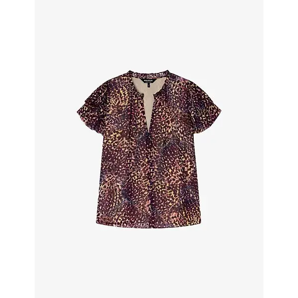 Whistles Abstract Print Woven Top With Frill Sleeves - Multi-coloured