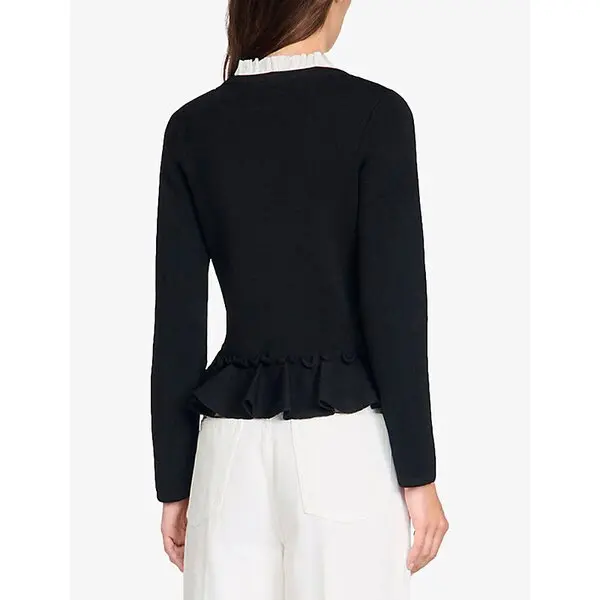 Sandro Peplum Ruffle Collar Cardigan