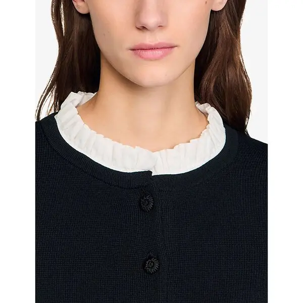 Sandro Peplum Ruffle Collar Cardigan