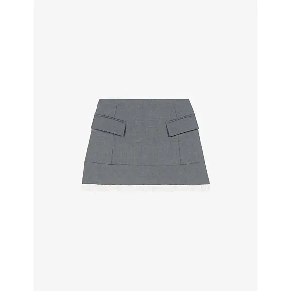 Maje Ruffle-hem Wool-blend Mini Skirt - Grey