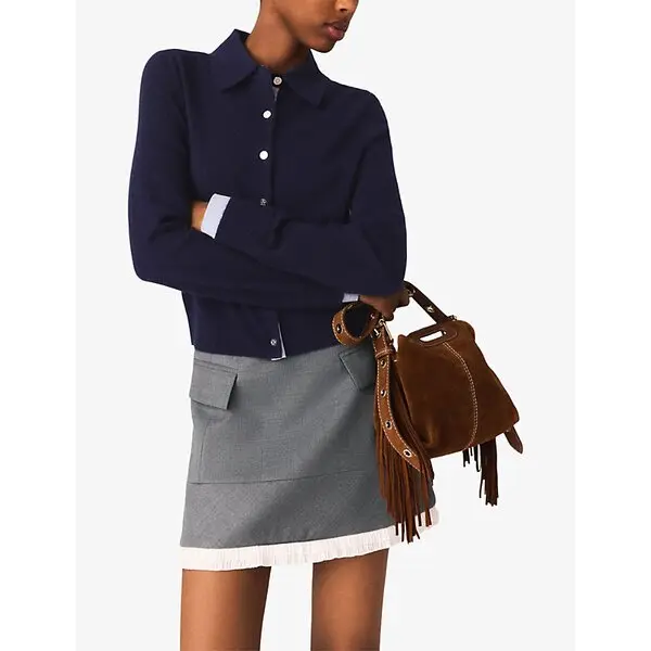 Maje Ruffle-hem Wool-blend Mini Skirt - Grey