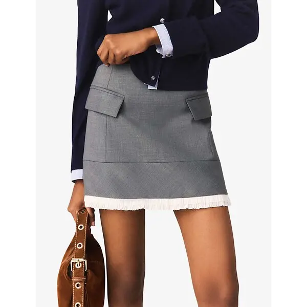 Maje Ruffle-hem Wool-blend Mini Skirt - Grey