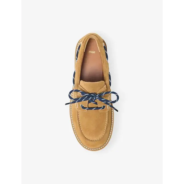 Maje Contrast-lace Suede Platform Boat Shoes