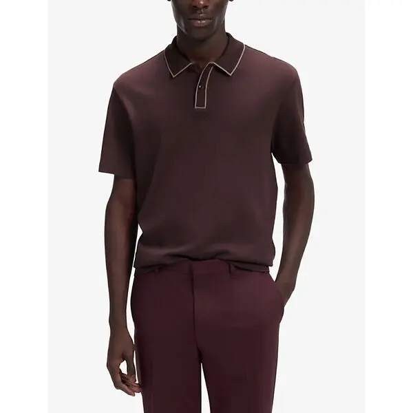 Hugo Contrast-piping Cotton-jersey Polo Shirt - Open Brown