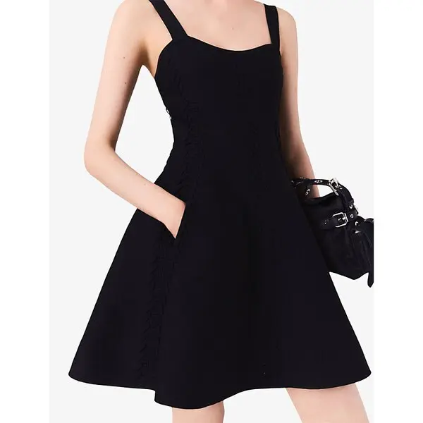 Maje Square Neck Embroidered Knitted Mini Dress
