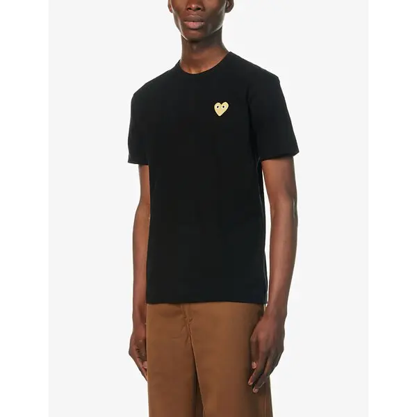 Play Comme Des Garcon Logo-embroidered Cotton-jersey T-shirt - Black
