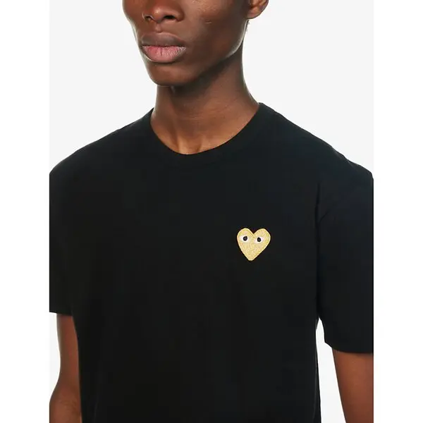 Play Comme Des Garcon Logo-embroidered Cotton-jersey T-shirt - Black