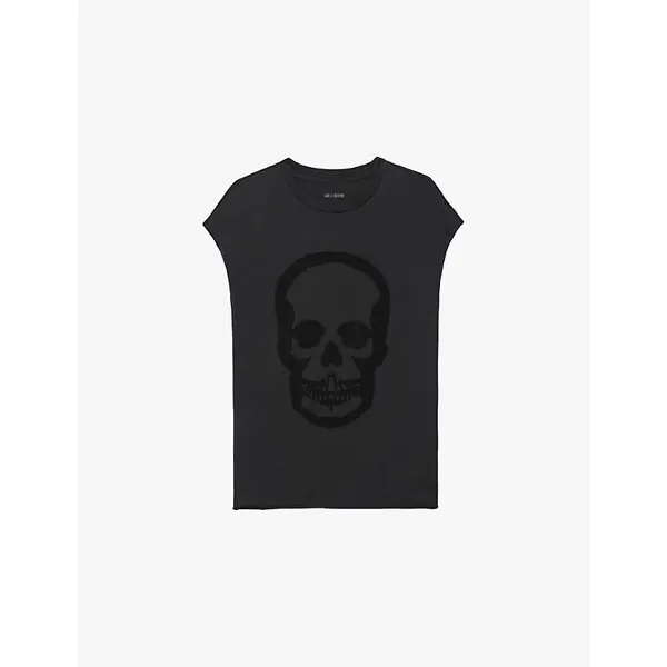 Zadig&Voltaire Skull-motif Cotton-jersey Tank Top - Carbone