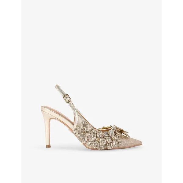 Carvela Petalo Floral-appliqué Metallic-woven Slingback Courts - Gold
