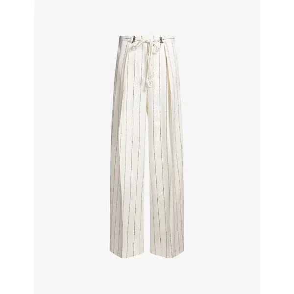 BOSS Pinstriped Wide-leg High-rise Stretch Linen-blend Trousers - Open Miscellaneous