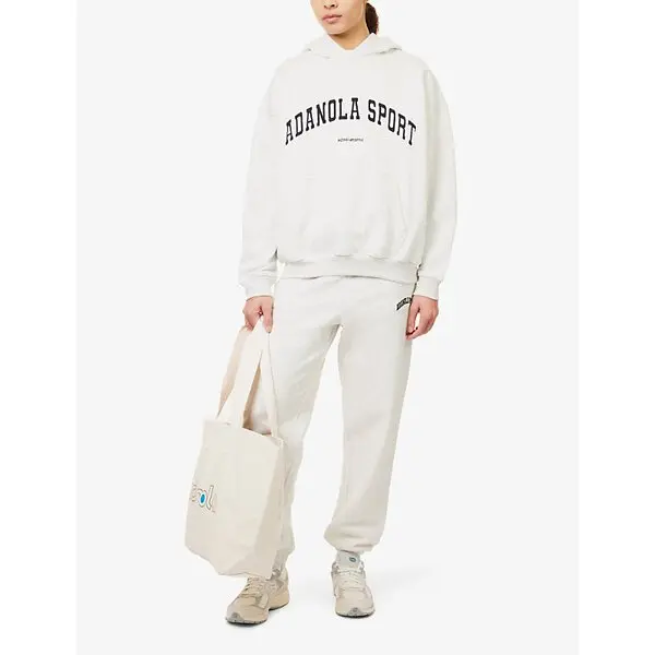 ADANOLA Oversized Embroidered Cotton Hoodie - Light Grey Melange