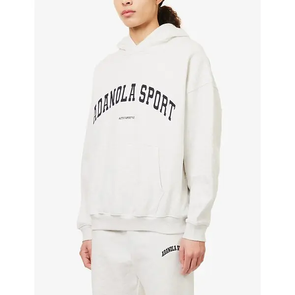 ADANOLA Oversized Embroidered Cotton Hoodie - Light Grey Melange