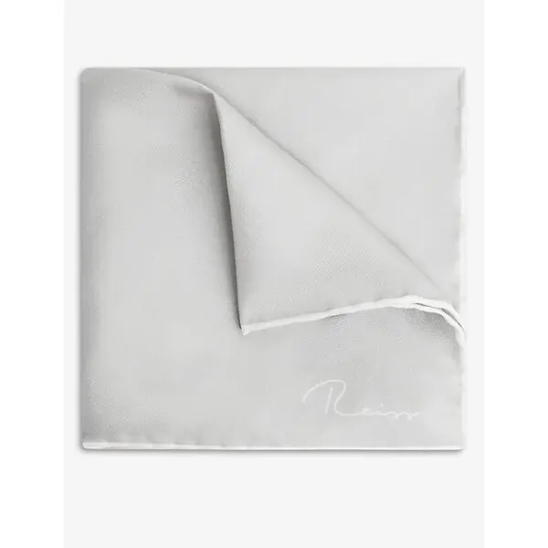 REISS Ceremony Logo-print Silk Pocket Square - Silver