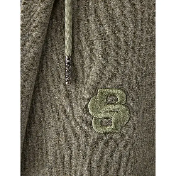 BOSS Evening Brand-embroidered Cotton-blend Robe - Khaki