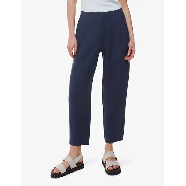 Whistles Patch Pocket Barrel-leg Mid-rise Linen Trousers - Navy