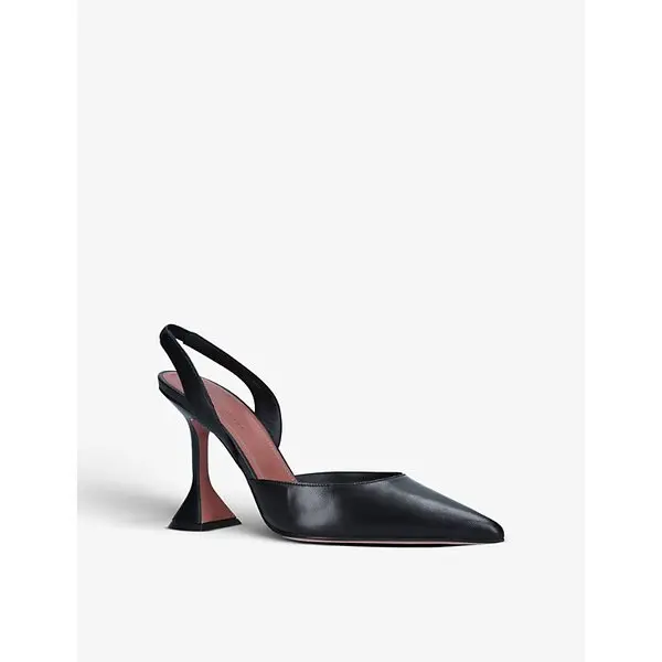 Amina Muaddi Holli Pointed-toe Leather Slingback Heels