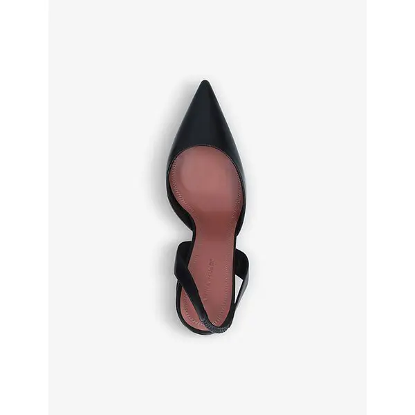 Amina Muaddi Holli Pointed-toe Leather Slingback Heels